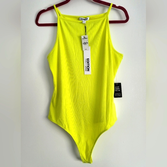 Express | Tops | Nwt Express Ribbed Neon Yellow Bodysuit Large | Poshmark